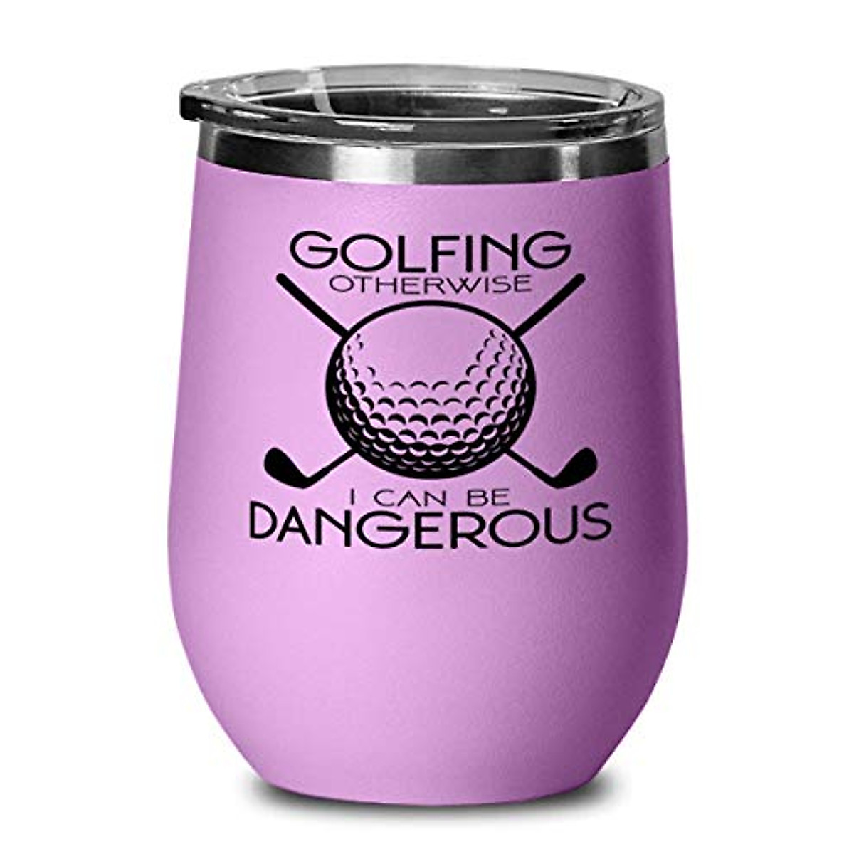 Golfing Wine Glass, Light Purple Wine Tumbler, Golfing Stainless Steel Insulated Lid Wine Glass Mug Cup Present Idea