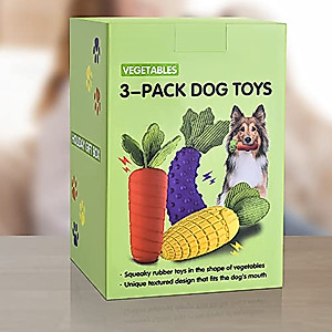 PETSTA Squeaky Dog Toys for Aggressive Chewer Large Medium Small Breed Dog, Tough Durable Dog Chew Toys with Non-Toxic Natural Rubber for Teething (Corn-Eggplant-Radish)