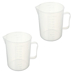 Aicosineg 2Pcs Measuring Cups 1000ml Plastic Graduated Cups PP Plastic Graduated Beaker Measuring Pitcher Pour Cup Liquid Measuring Mixing Cups Plastic Measuring Cup with Handle for Lab Science