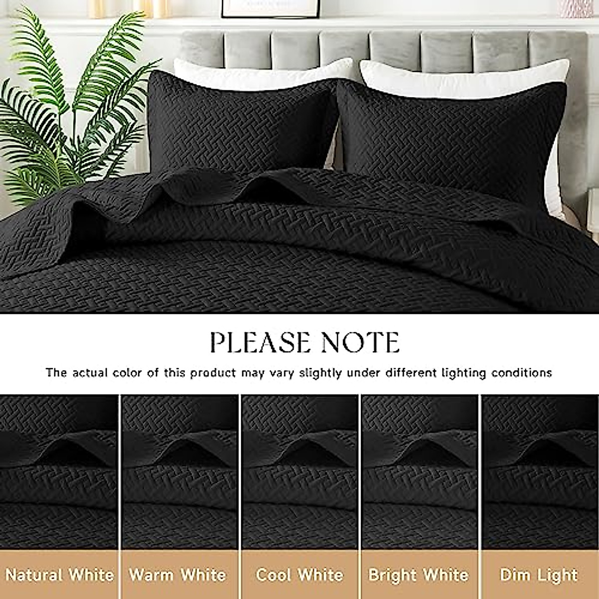 HYLEORY Quilt Set Full Queen Size - Soft Lightweight Quilts Summer Quilted Bedspreads - Reversible Coverlet Bedding Set for All Season 3 Piece (1 Quilt, 2 Pillow Shams) - Black