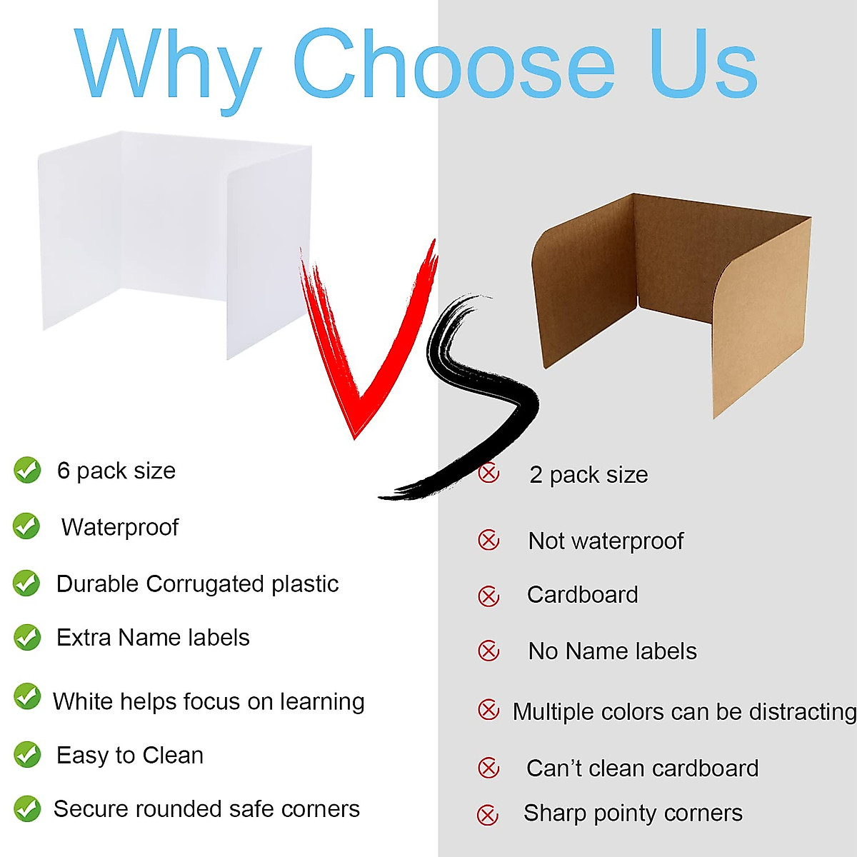 6 Pack Privacy Shields for Student Desks, Privacy folders for Student Testing Desk dividers- Includes Extra Labels