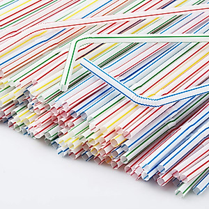 ALINK 500-Pack Striped Flexible Drinking Straws, Plastic Disposable Bendy Straws - 7.75" x 0.23"