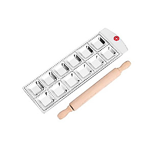Ravioli Maker & Ravioli molds Tool-12 Hole Round Mold Italian Pasta Italian Tray Kit With Rolling Pin (Square)1