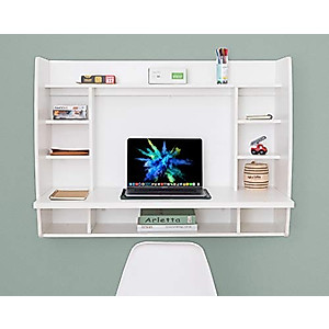 Basicwise Wall Mount Laptop Office Desk with Shelves, White,