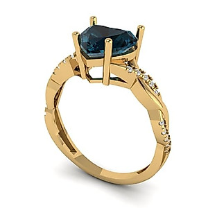 Clara Pucci 2.19ct Heart Cut Twisted Solitaire Natural London Blue Topaz Engagement Promise Anniversary Bridal Ring 18K Yellow Gold 9.5