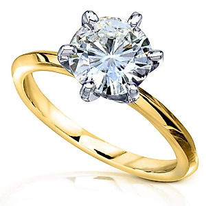 Kobelli Classic Solitaire Round Brilliant Moissanite Engagement Ring 2 Carats 14k Yellow Gold, 4