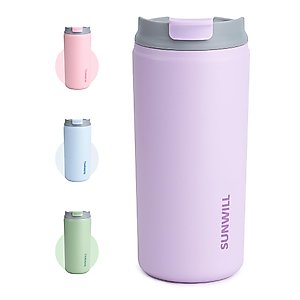 SUNWILL Insulated Coffee Mug with Lid, Leakproof Travel Coffee Tumbler Cups, 12 oz Iced Coffee Cup Powder Coated Lavender