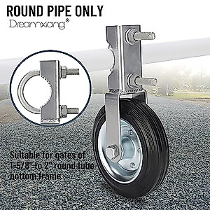 Gate Helper Wheel Gate Caster Kit for Supporting Swing Metal Tube Gate with 1-5/8" Thru 2" Gate Frames, 6" Heavy Duty Farm Gate Wheel for Chain Link Fence, Prevent Gate from Dragging, Sliver, 1 Pack
