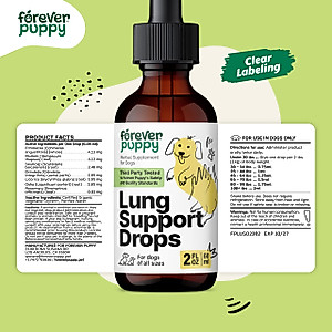 Lung Support Drops for Dogs - Respiratory Support Supplement for Dogs w/Mullein Leaf - Herbal Dog Respiratory Health Drops - Dog Vitamins for Lungs w/Mullein Extract & Echinacea - 2 oz