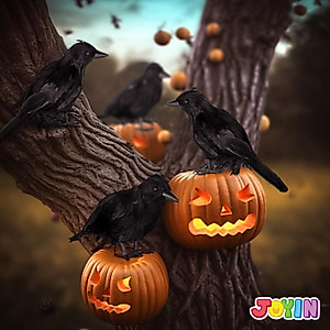 JOYIN 6 Pcs Crow Raven Halloween Decoration Indoor Outdoor Decor, Black Fake Crows Ravens Bird Props Haunted House Graveyard Cemetery Yard Table Decor Halloween Party Favors Desk Trees Walls Windows