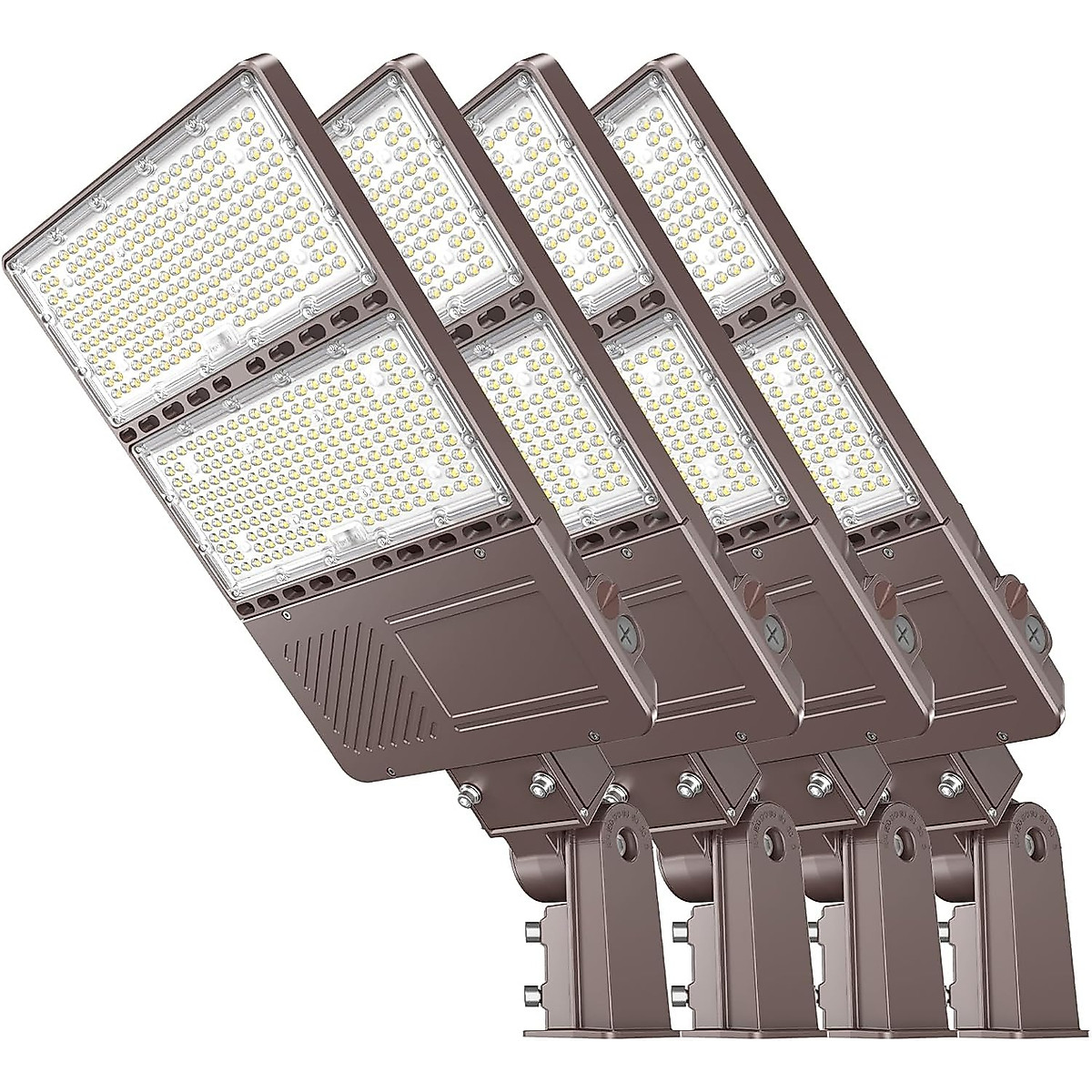 NGT 4 PCS LED Parking Lot Lights 320W 256W 192W, UL DLC Listed LED Shoebox Fixture with Photocell 5000K Adjustable Slip Fitter, Pole Light Outdoor, IP65 Commercial Street Area Lighting, AC100-277V
