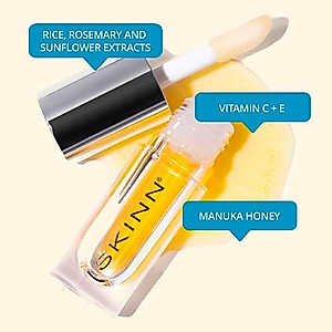 SKINN Luminous Golden Lip Oil - Support Collagen Production, Smooth Lines & Soothe Dry Cracked Lips - Hydrating Lip Gloss & Oils Improves Elasticity, Texture & Luminosity - Vitamin C & Manuka Honey