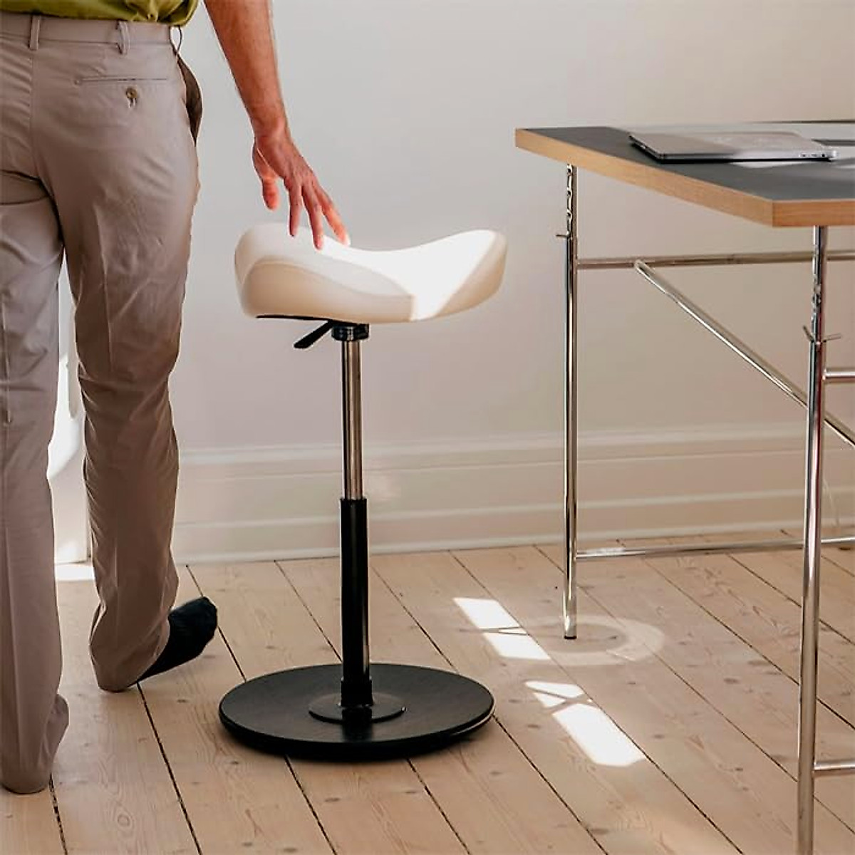 Varier Move Tilting Saddle Stool (Black Revive Fabric with Natural Ash Base)