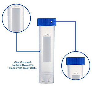 Ackers Science 25pcs-50ml Plastic Centrifuge Tubes Skirted Conical Bottom, Graduated Marks, Blue Screw Cap