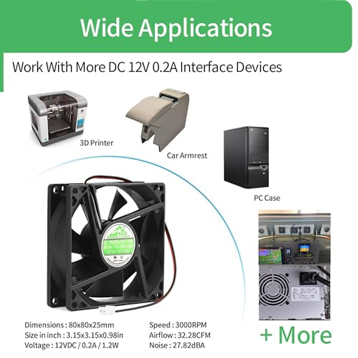 Security-01 80mm by 80mm by 25mm 8025 12V DC 0.20A Dual Ball Bearing Brushless Cooling Fan 2pin AV-F8025MB UL CE