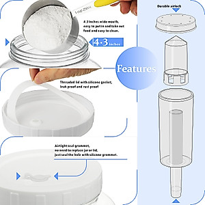 2 Pack 1 Gallon Large Fermentation Jars w 2 SCREW Lid and 3 Airlock - 100% Airtight Lid, Wide Mouth Glass Jar, Pickle Jar w Scale Mark for Sourdough Starter