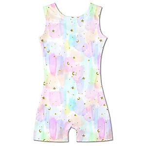 Idgreatim Kids Little Girls Star Printed Gymnastics Leotards 3D Graphic Sleevelss Tank Biketard Unitards Sparkly Scale Pattern Clothes for Ballet Dance 4-5 T