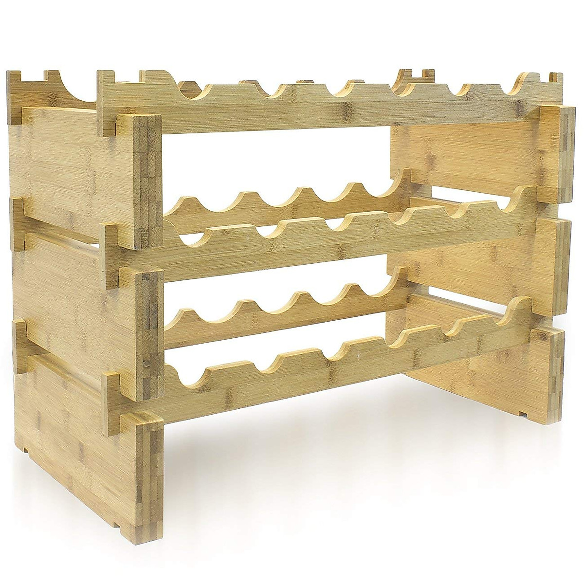 Sorbus Stackable Bamboo Wine Rack — Classic Style Wine Racks for Bottles — Perfect for Bar, Wine Cellar, Basement, Cabinet, Pantry, etc. (3-Tier)