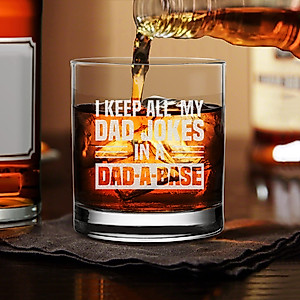 NeeNoNex I Keep All My Dad Jokes in a Dad-A-Base Funny Dad Joke Design Whiskey Glass Gift for Dads, Stepdads and Husbands
