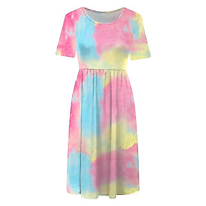 Office Dresses for Women for Work Ruffle A-Line Casual Dress Floral Short Sleeve Midi Dress Pink