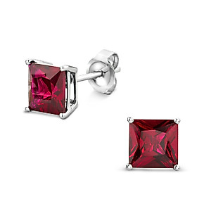 Orovi Stud Earrings for Women - 14K White Gold Earrings for Women with Ruby Stud - Classic Style Cute Earrings - Everyday Womens Earring Set for Any Occasion