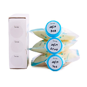 Kiinde Twist Cap Single-Use Write-On Labels for Breast Milk and Baby Food Storage Pouches (Pack of 250) - Includes Label Dispenser with Marker and Marker Holder - Blank