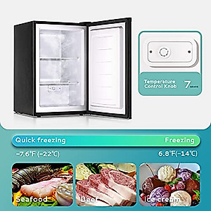 Euhomy Upright freezer, 3.0 Cubic Feet, Single Door Compact Mini Freezer with Reversible Door, Small freezer & RCA RFR321-B-Black-COM RFR321 Single Mini Refrigerator-Freezer Compartment-Adjustable