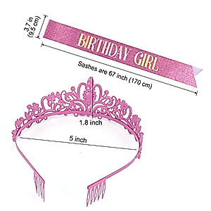 "Birthday Girl" Sash & Rhinestone Tiara Set COCIDE Birthday Sash and Tiara for Women Birthday Decoration Kit Rhinestone Headband for Girl Glitter Crystal Hair Accessories for Birth Party (Pink Tiara + Pink Sash (2))