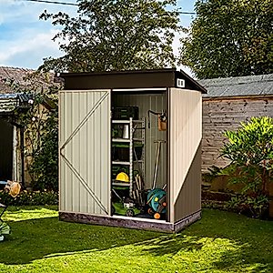 Aoxun 3.1 x 5.6 FT Outdoor Storage Shed - Storage Sheds Galvanized Metal Shed with Air Vent and Door, Tool Storage Backyard Shed Bike Shed, Tiny House Garden Tool Storage Shed for Backyard Patio Lawn