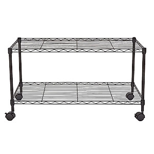 QXDRAGON Medium Adjustable, Heavy Duty Storage Shelving Unit on Wheel Casters, Metal Organizer Wire Rack, Black (2-Shelf, 35.43" L x 17.72" W x 19.29" H)