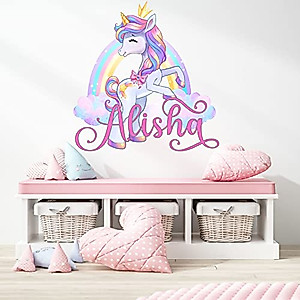 Unicorn Wall Decal - Custom Name Wall Decals - Magic Rainbow Wall Art Sticker - Nursery Wall Decor - Personalized Mural Kids Girls Bedroom