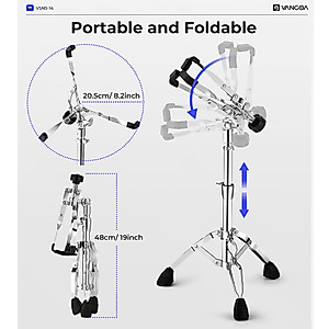 Vangoa Snare Drum Kit 14 x 5.5 Inches Marching School Band Student Beginner Practice Snare Drum with Stand, Gig Bag, 5A Drumsticks, Tuning Key, Coated Drum Head, Strap, Mute Pad, Black
