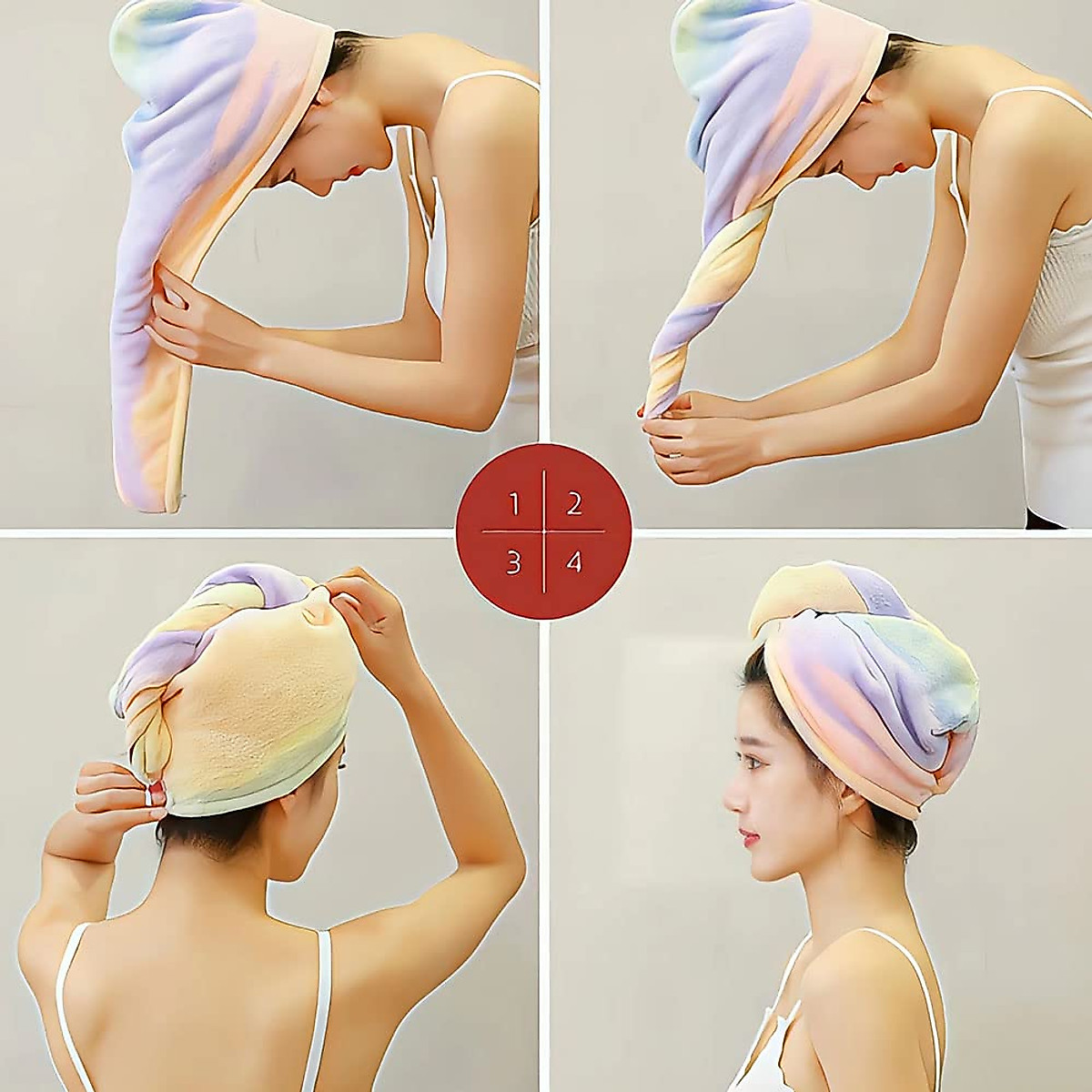 TOPDANCHUANG Microfiber Hair Towel Wrap Head Towels Wrap for Women Rainbow Quick Dry Super Absorbent Twist Turban Drying Hair Caps Super Absorbent Fast Dry Bath Head Wrap for Women