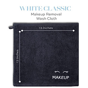White Classic Bleach Safe Black Makeup Washcloths for Face Cleansing, 6 Pack - Super Soft Luxury Cotton Black Makeup Towels, Highly Absorbent and Quick Dry, All Makeup Remover Cloth | 13 x 13