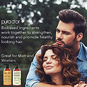 PURA D'OR MD Anti-Thinning Biotin Shampoo & Conditioner Set (16oz x2) Maximum Defense Coal-Tar Strong Scented DHT Blocker Hair Thickening Products For Women & Men, Daily Shampoo For Scalp Health