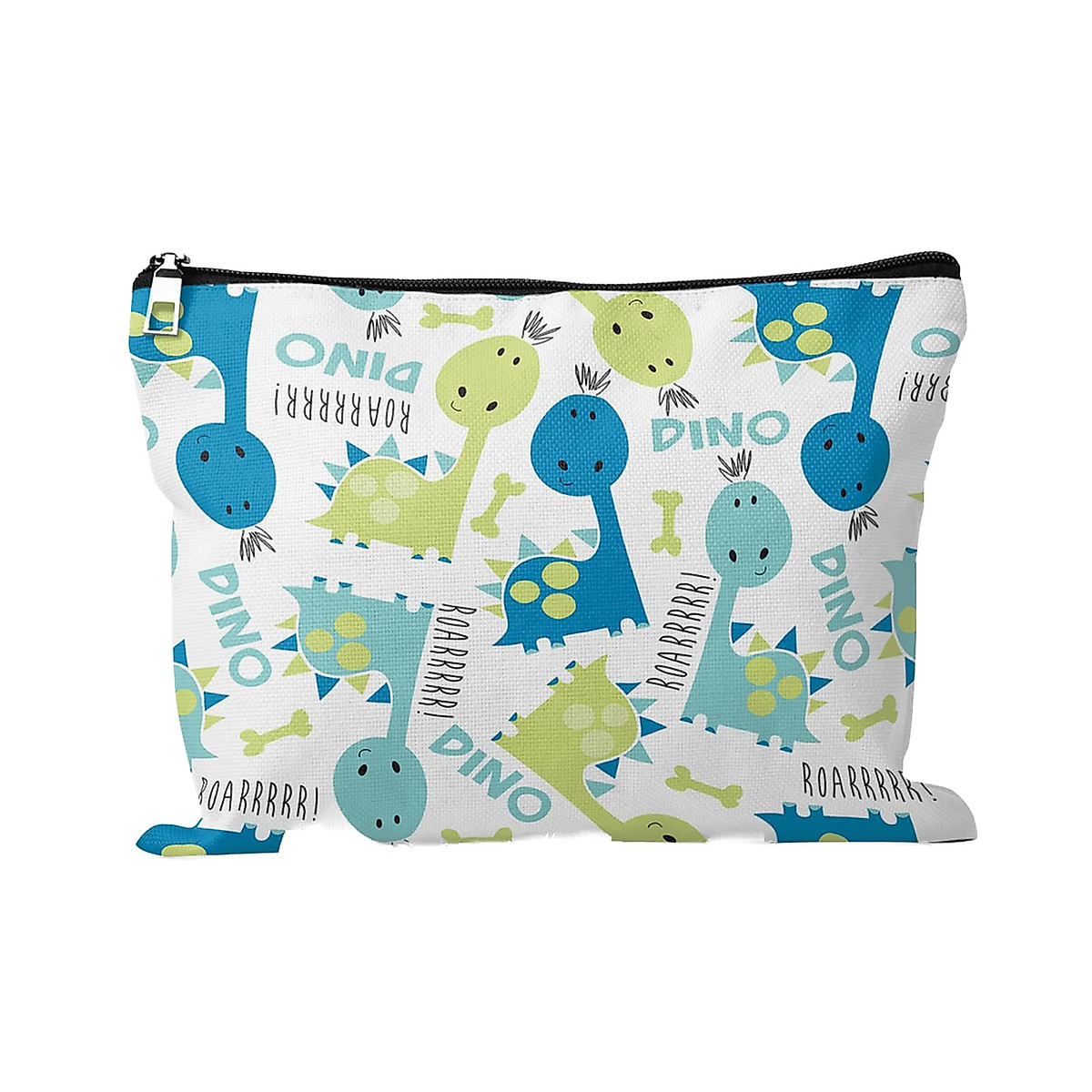 Cafl Cute Dinosaur Makeup Bag Cute Dino Make Up Bag Zipper Cosmetic Pouch Large Toiletry Bag Travel Linen Make Up Organizer for Purse for Women 10×8Inch