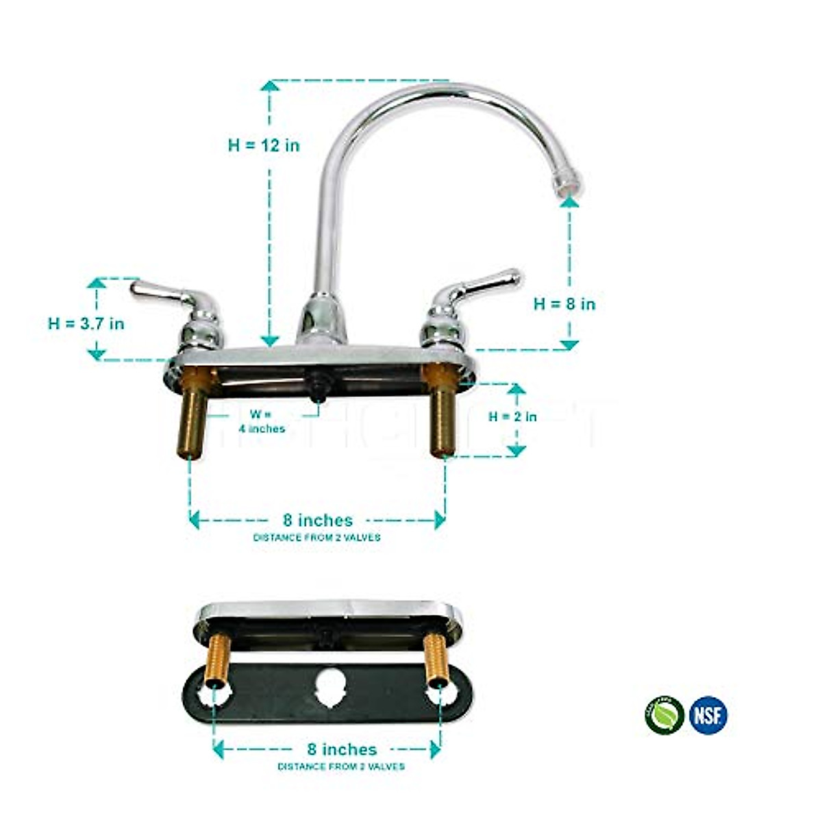 Highcraft 393I9 Kitchen Faucet Without Spray, High Arc Swivel Spout Two Easy to Operate Metal Handles, Chrome Finish Lead-Free Construction 2.2 GPM Flow Rate