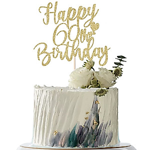 YUINYO 60th Handmade Glitter happy birthday Cake Topper, Cheers to 60th birthday Cake Bunting Decor,Birthday Party Decoration Supplies (Gold)