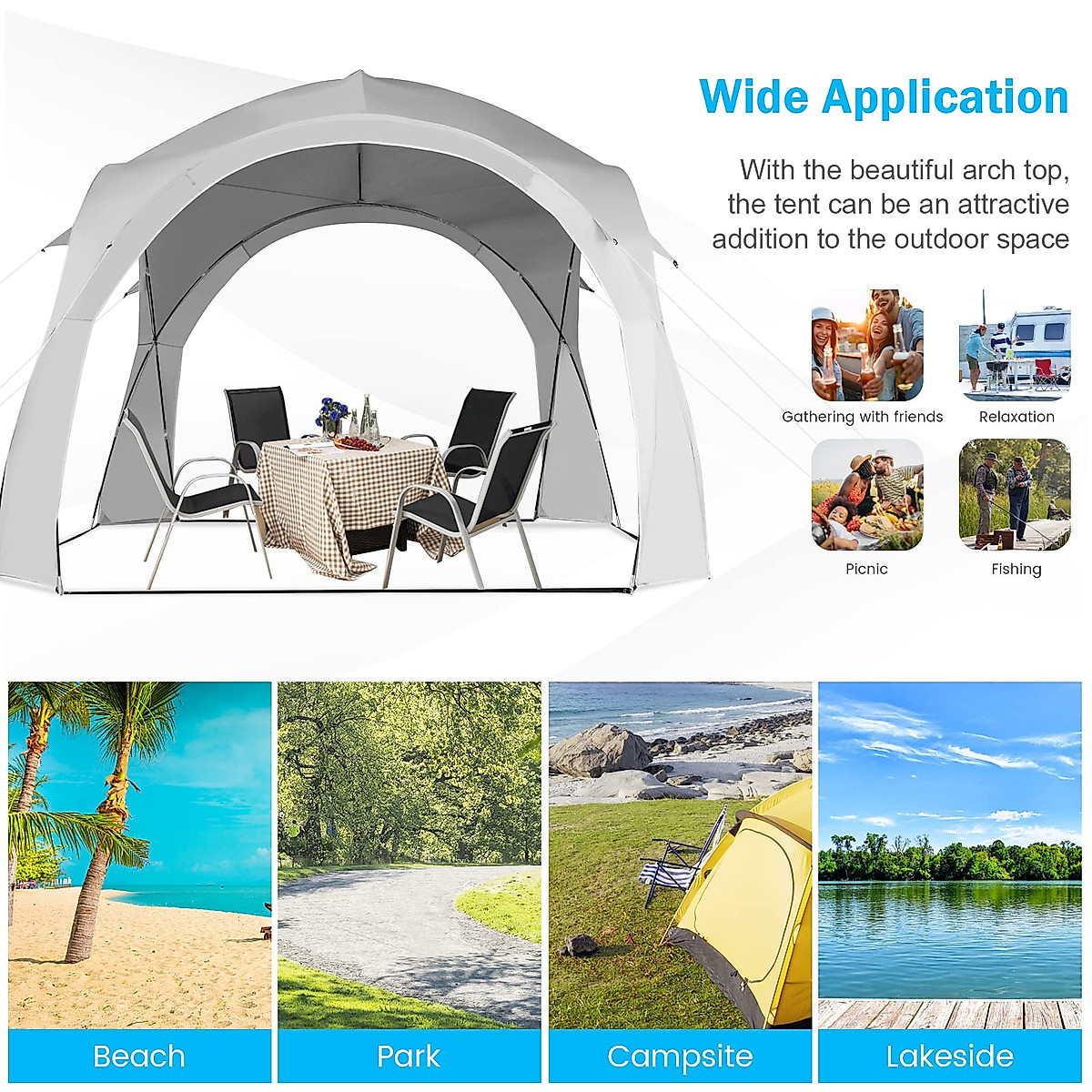 Tangkula 11x11 Ft Beach Canopy, Portable Beach Shelter with Carry Bag, Easy Set-up Instant Sunshade Tent with Fiberglass Rods, 6-8 People UPF50+ Large Sun Shelter for Camping