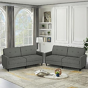 BIVVI 77” Long Linen Fabric Sofa Bed Convertible Loveseat Couch with Adjustable Backrest and Wooden Legs,Sleeper Lounge Couch for Living Room/Dorm/Guest/Home Office/Apartment,Gray