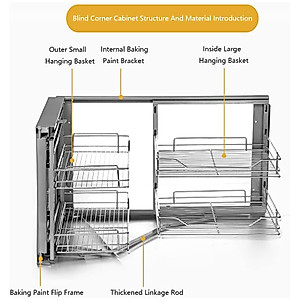 QLYFWLKQ 15" Blind Corner Organizers, Magic Corner Base Cabinet Pull Out Left, 2 Tier Pull Out Cabinet Organizer for Kitchen Cabinet (LeftOpen)