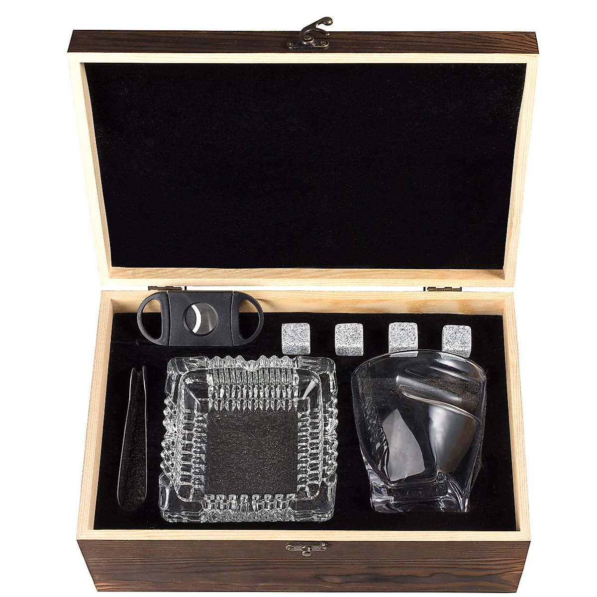 Whiskey Glass Gift Set - Bourbon Whiskey Stones Gift Set - Rocks Whisky Chilling Stones - Scotch Glassess Gift in Wooden Box - Wisky Stones Set - Burbon Gifts for Men Dad for Birthday Fathers Day