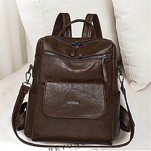 WYFJNX PU Leather Backpack Purse for Women Fashion Multipurpose Design Handbag Ladies Shoulder Bags Travel Backpack Coffee