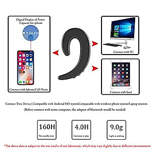 3C Light Ear Hook Wireless Bluetooth Headphone,Painless Wearing Single Ear Bluetooth Earpieces with Mic,Lightweight Non Bone Conduction Headsets for Cell Phone Android iPhone X/8/7/6(Black)