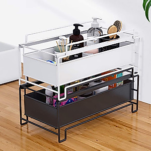 LIFOND Under Sink Storage Kitchen Sink Storage Shelf, Stackable Shelf,Cabinet Countertop Storage Shelf,Under Sink Organizer,Multifunction Storage Shelf Rack,for Kitchen Bathroom, White Single Layer