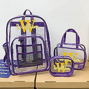 Arisaniasion Custom 3PCS Clear Backpack, Custom Name See Through Bookbags Transparent Backpack, Lunch Box Bag and Penecil Case Set(#2Black-3Pcs)