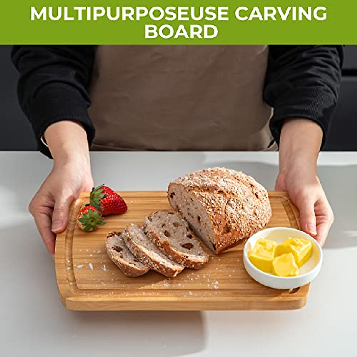 OAKSWARE Pre-Oiled Bamboo Cutting Board, Kitchen Chopping Boards with Juice Groove for Meat, Cheese, Fruit & Vegetables-100% Organic Bamboo Butcher Block Carving Board