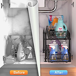 Pull Out Cabinet Organizer, 2-Tier Under Sink Organizer with Sliding Storage Basket Drawers, Metal Under Sink Organizers and Storage for Bathroom and Kitchen Under Sinks, Cabinets and Countertops