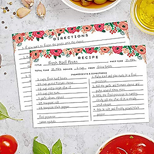 Sweetzer & Orange 4x6 Recipe Cards. Set of 50x Floral, Blank Recipe Cards 4x6 Inches Double Sided. Large Recipe Index Card Fits Standard 4x6 Recipe Box.