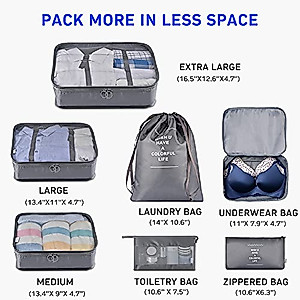 Packing Cubes For Travel, VAGREEZ 7 Pcs Luggage Suitcase Packing Organizers Bags Set with Toiletry Bag Laundry Bag (Grey1)
